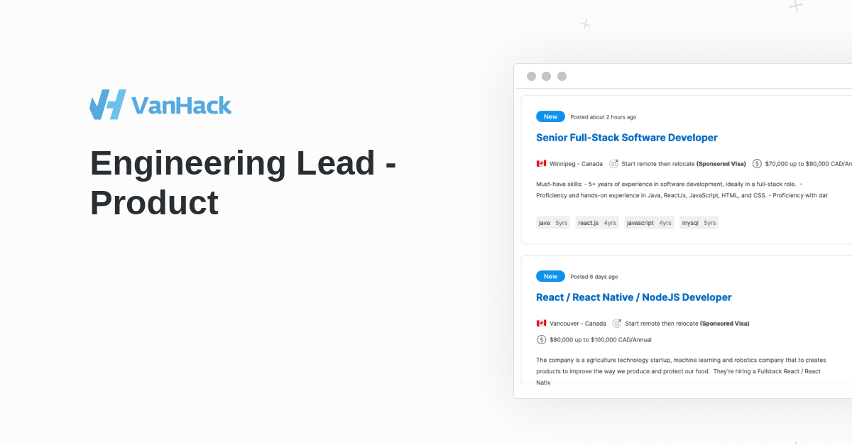 Engineering Lead - Product - VanHack